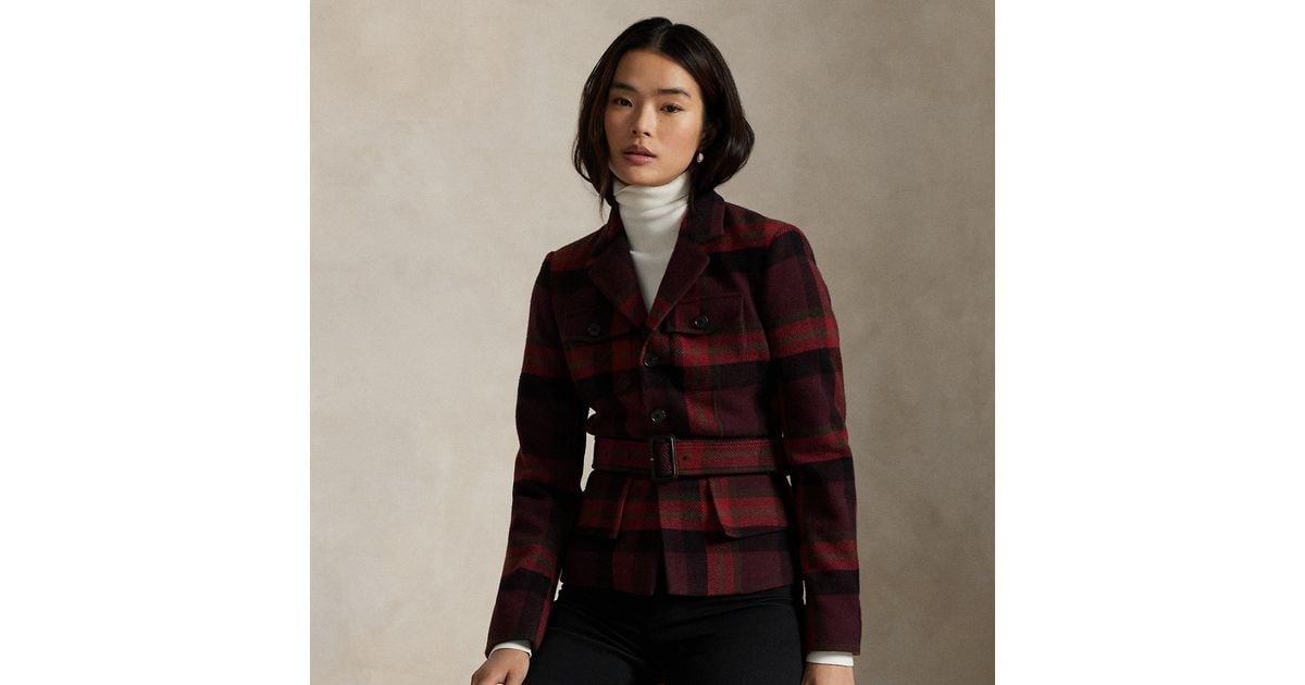 Polo Ralph Lauren Belted Tweed Jacket in Black | Lyst
