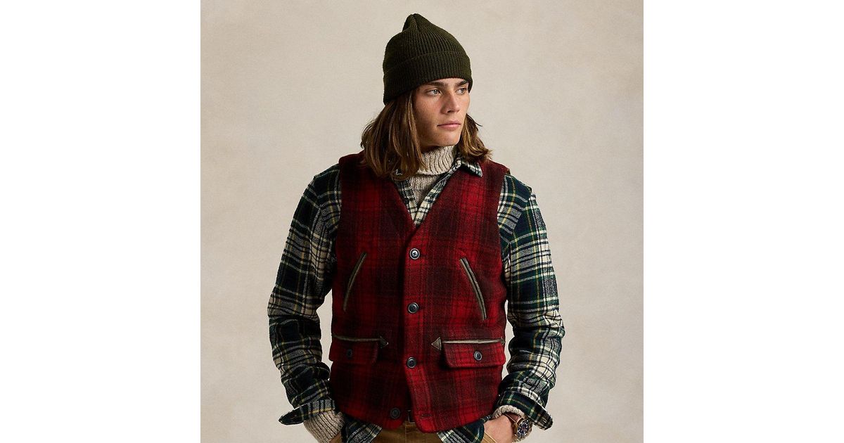 Ralph Lauren Plaid Wool Waistcoat in Red for Men | Lyst