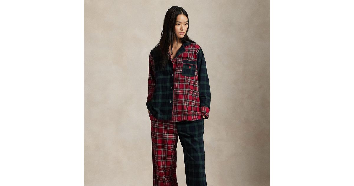 Ralph Lauren Plaid Flannel Long-Sleeve Pyjama Set in Red | Lyst