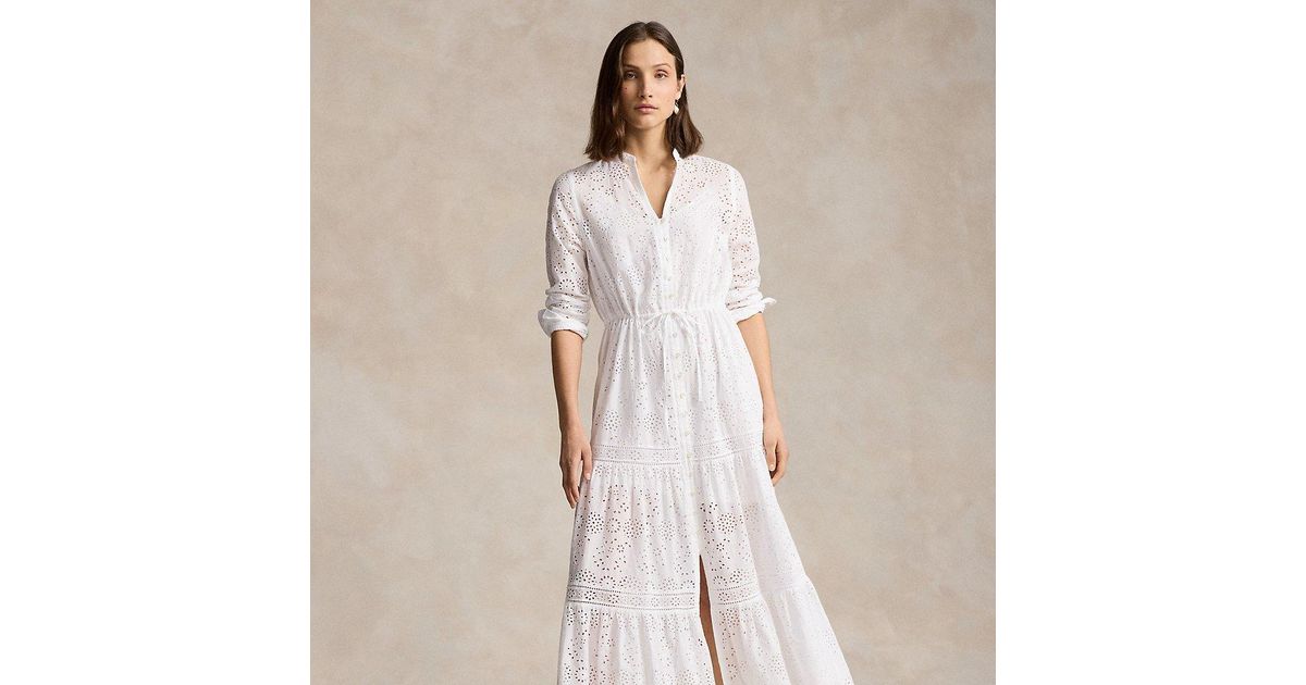 Ralph Lauren Tiered Eyelet Cotton Maxidress In White Lyst
