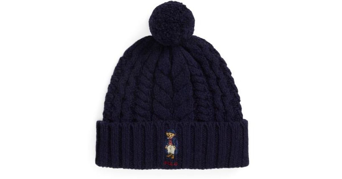 Polo Ralph Lauren Polo Bear Cable Pom-pom Beanie in Blue | Lyst UK