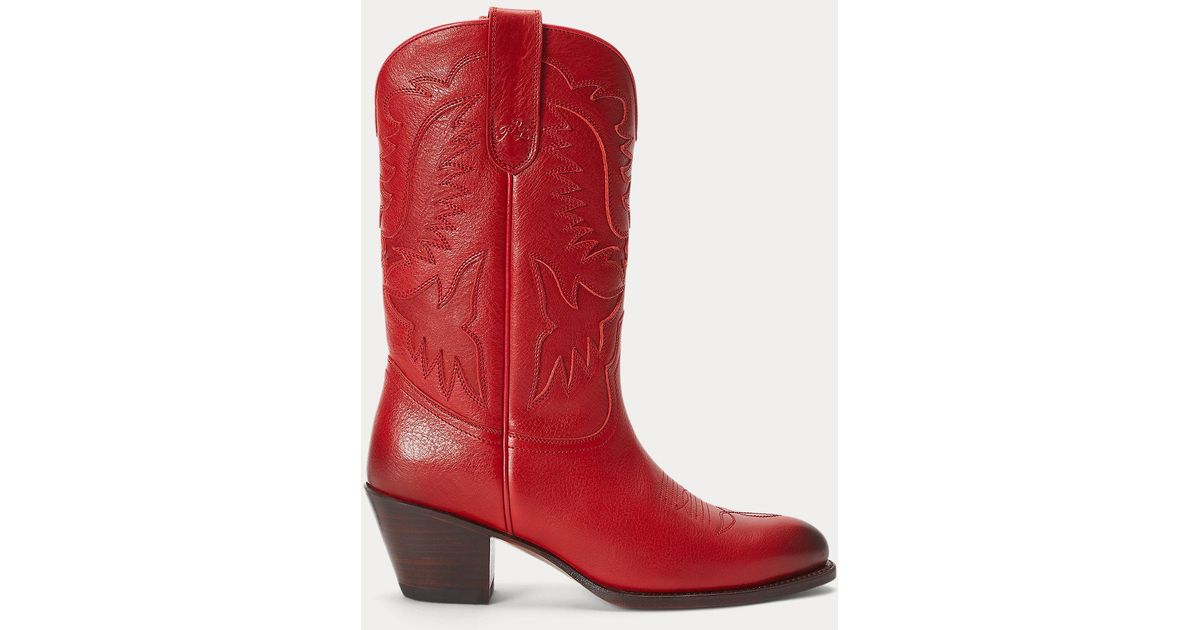 Ralph Lauren Leather Cowboy Boot in Red | Lyst
