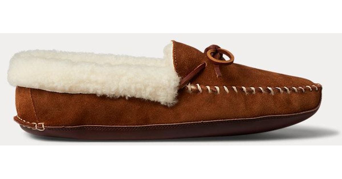 Ralph Lauren Yarmond Shearling-lined Suede Slipper in Brown | Lyst