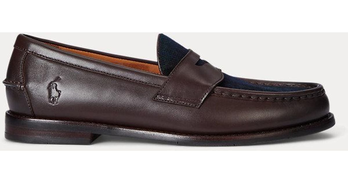 Ralph Lauren Alston Leather & Plaid Wool Penny Loafer in Black for Men ...