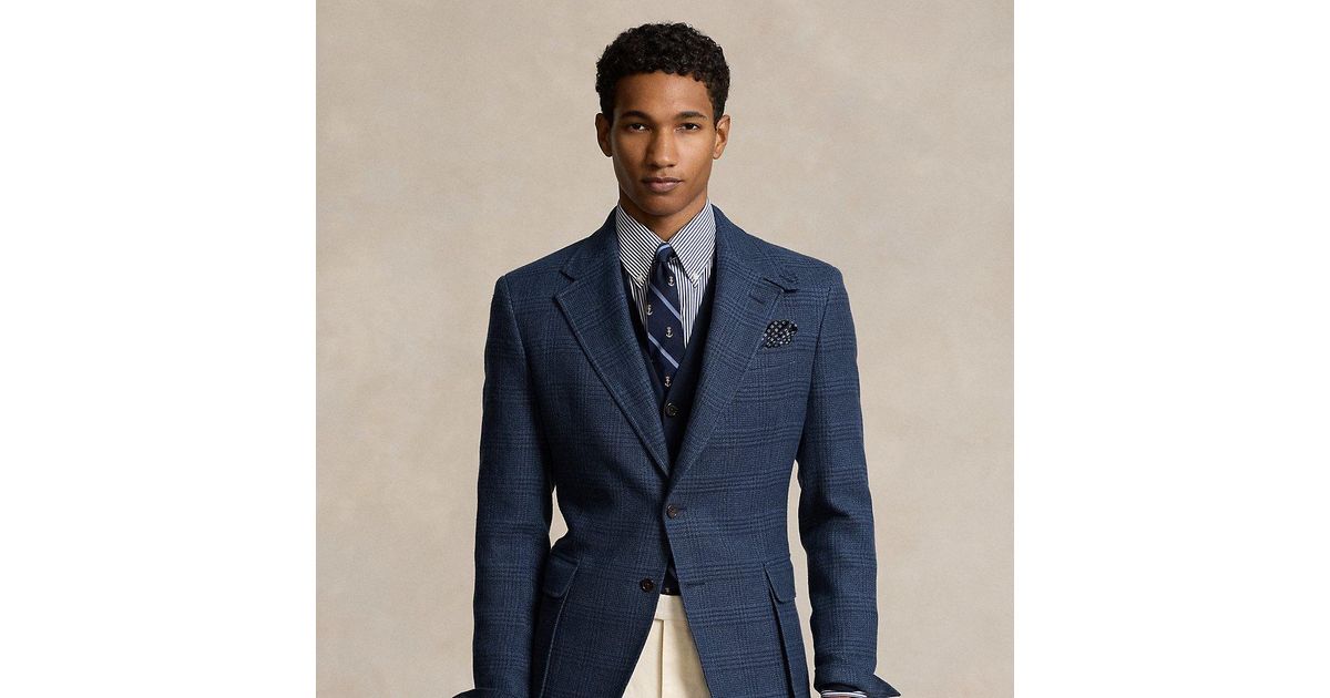 Ralph Lauren The Rl67 Glen Plaid Linen-wool Jacket in Blue for Men | Lyst