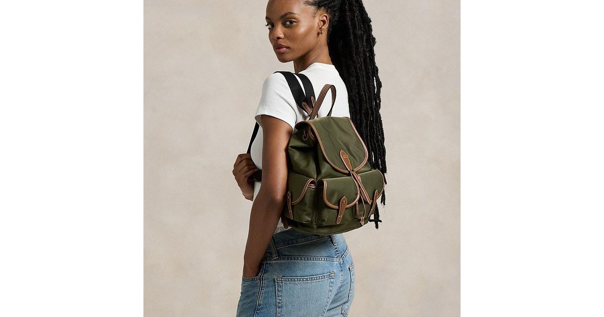 Polo Ralph Lauren Leather-trim Nylon Bellport Backpack in Green | Lyst