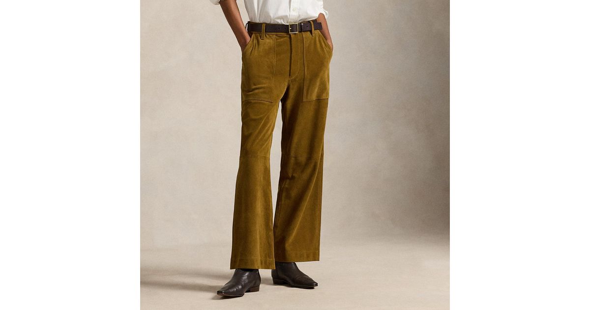 Polo Ralph Lauren The Ricky Wide-Leg Crop Suede Trouser in Green | Lyst UK