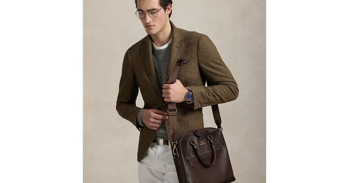 Ralph Lauren Pebbled Leather Commuter Bag in Brown for Men | Lyst