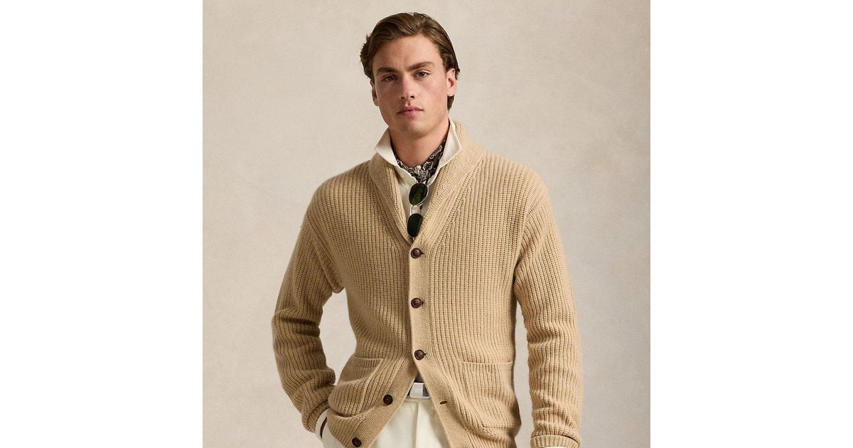 Ralph Lauren Textured Wool-cashmere Shawl Cardigan in Natural for Men | Lyst