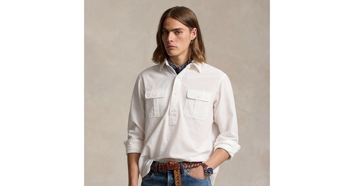Polo Ralph Lauren Classic Fit Textured Workshirt in White for Men | Lyst