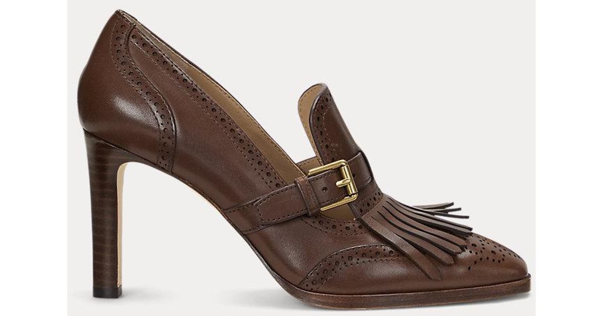 Ralph Lauren Colleen Perforated Leather Kiltie Pump in Brown | Lyst