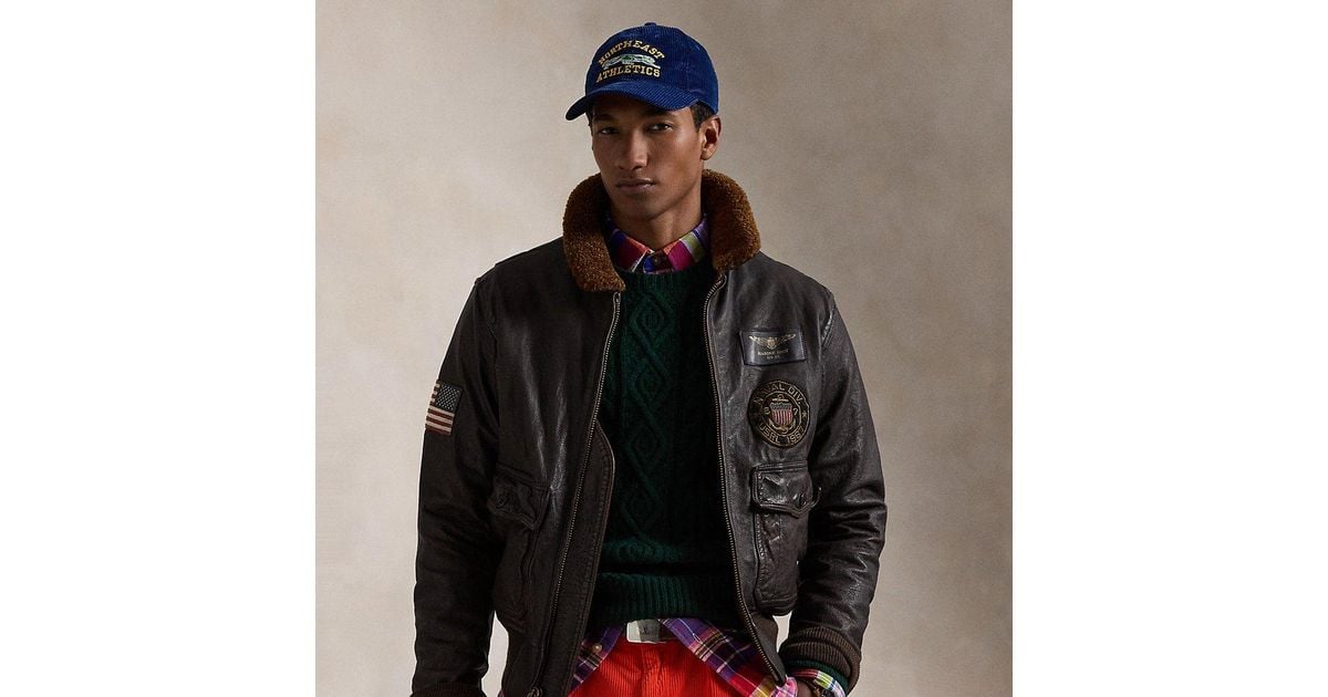 Polo Ralph Lauren Shearling-collar Leather Bomber Jacket in Black for ...