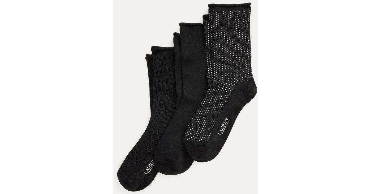 Ralph Lauren Ralph Lauren Stretch Roll-Top Sock 3-Pack in Black | Lyst