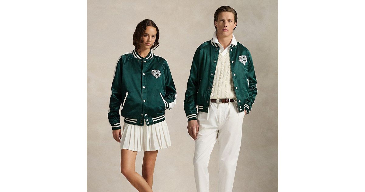 Polo Ralph Lauren Wimbledon Satin Baseball Jacket in Green for Men | Lyst