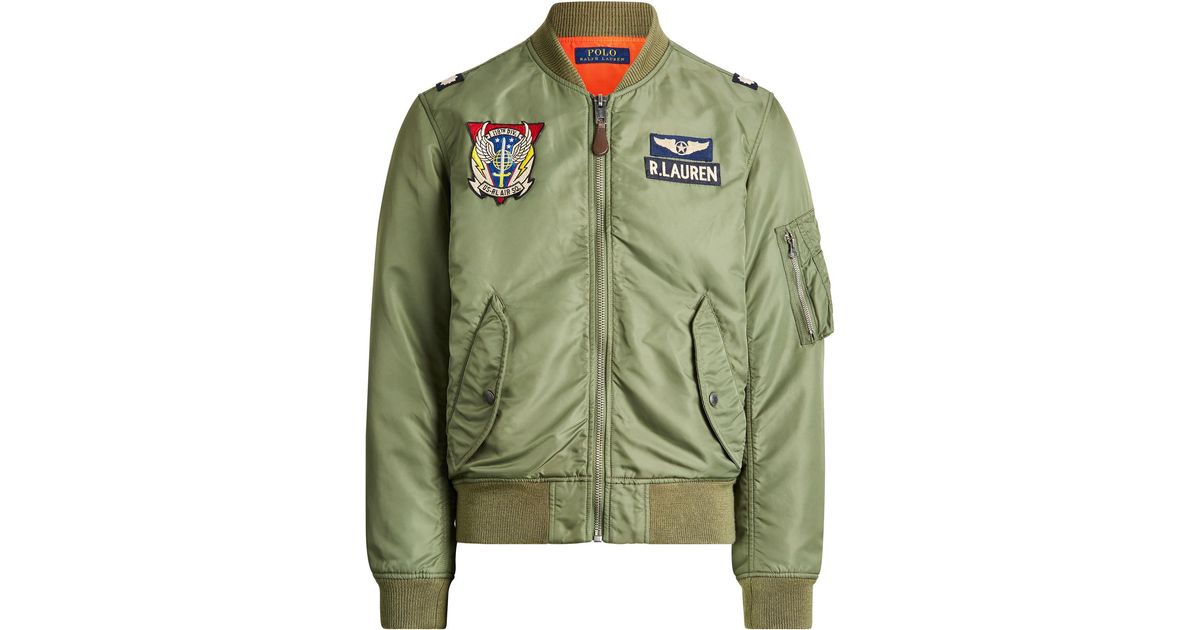 Polo Ralph Lauren Leather Twill Bomber Jacket in Green for Men - Lyst
