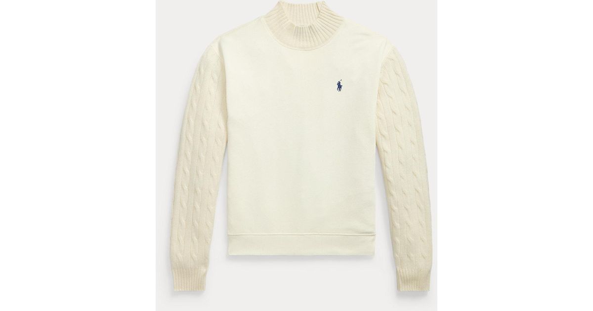 Polo Ralph Lauren Cable-Sleeve Fleece Mockneck in White | Lyst UK
