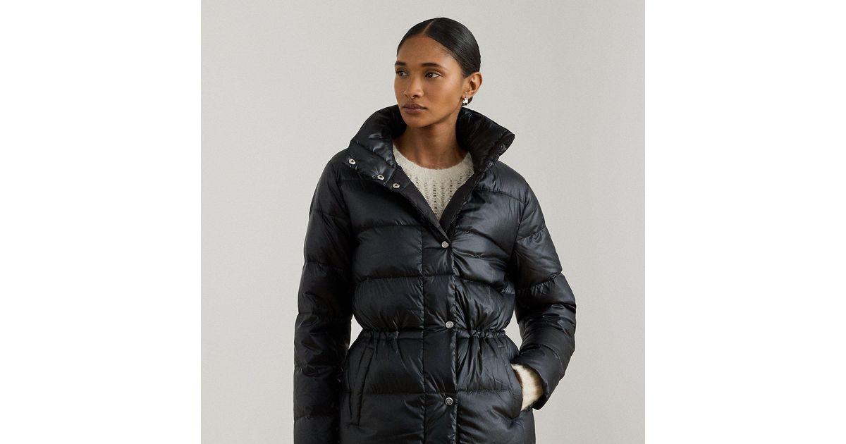 Ralph Lauren Metallic Quilted Funnelneck Down Coat in Black | Lyst UK