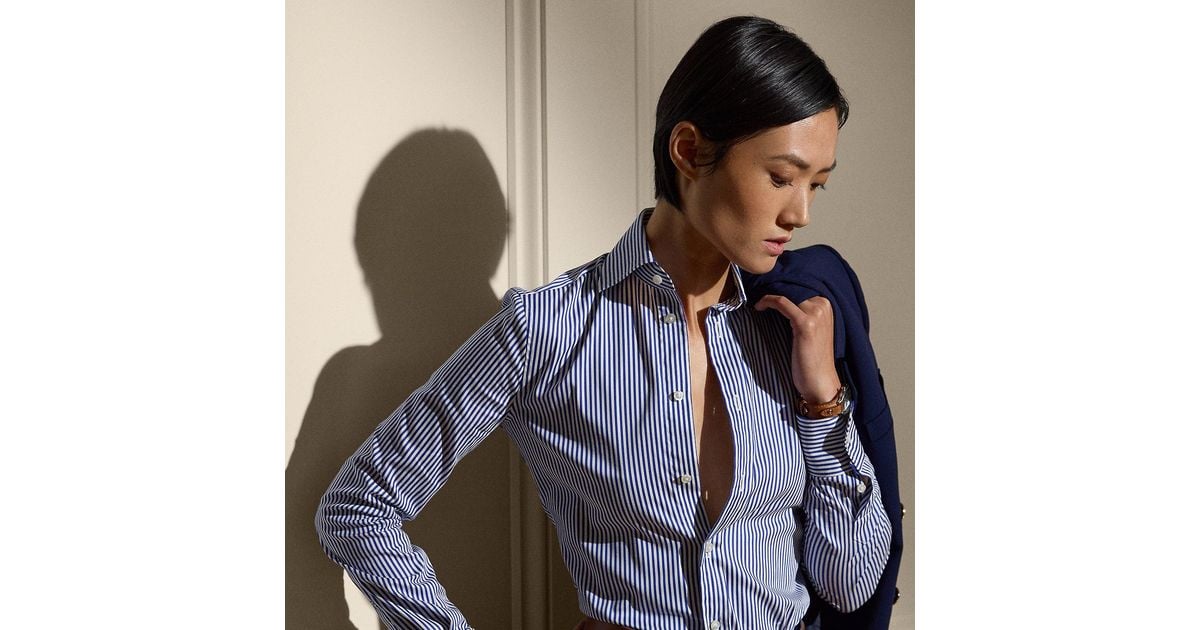 Ralph Lauren Charmain Slim Fit Striped Shirt in Blue | Lyst