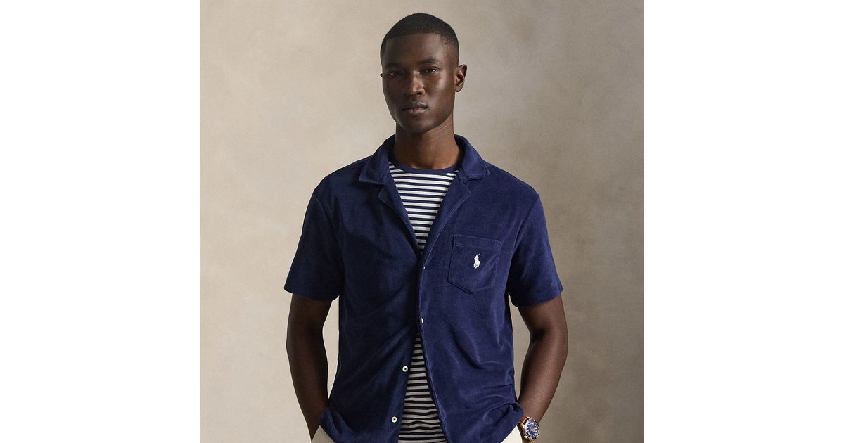 Polo Ralph Lauren Custom Slim Fit Terry Camp Shirt in Blue for Men ...
