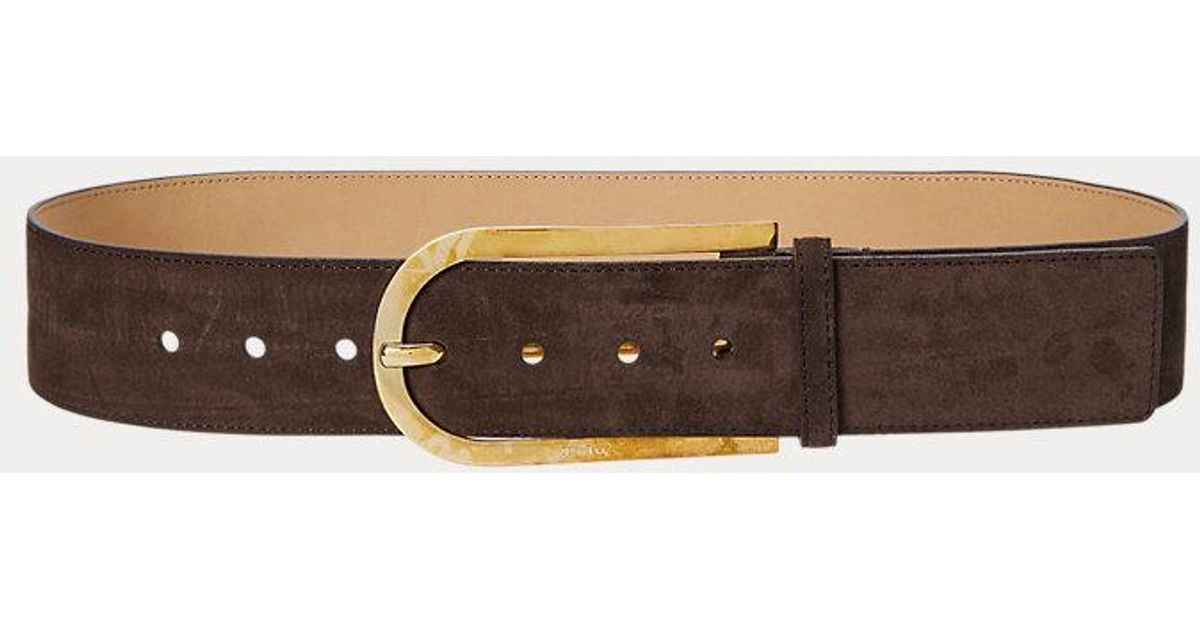 Polo Ralph Lauren Elongated-Buckle Suede Belt in Brown | Lyst