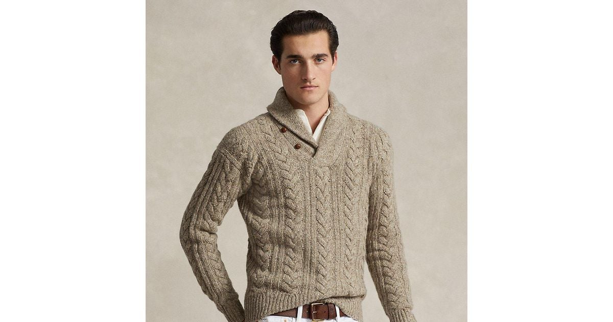 Ralph Lauren Cable-knit Shawl-collar Sweater in Brown for Men | Lyst UK