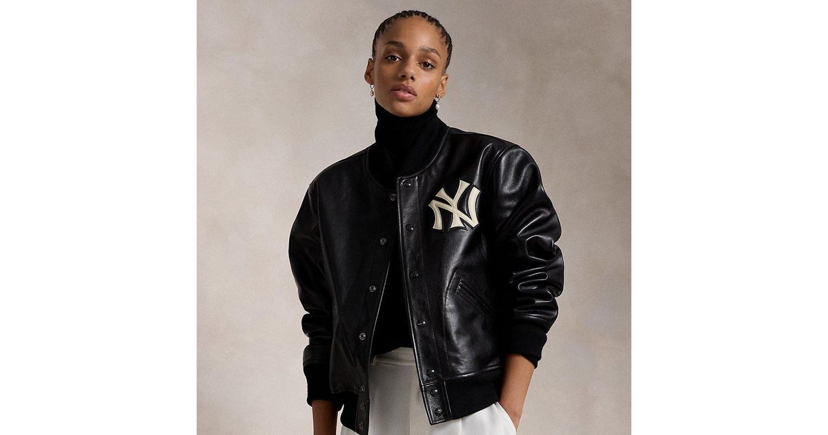 Polo Ralph Lauren Lauren Yankees Leather Jacket in Black | Lyst UK