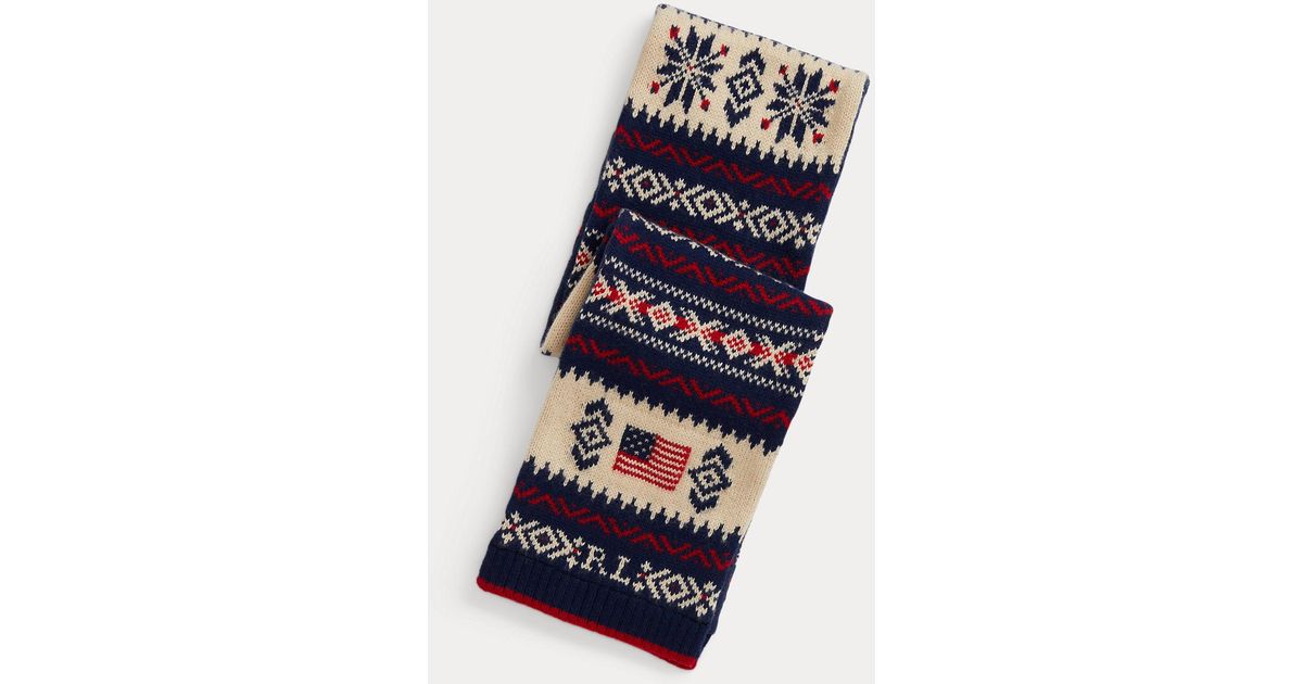 Polo Ralph Lauren Ralph Lauren Flag Logo Wool-Cotton Scarf in Blue | Lyst
