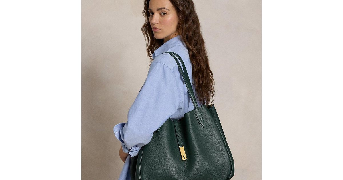 Polo Ralph Lauren Polo Id Leather Large Tote in Blue | Lyst