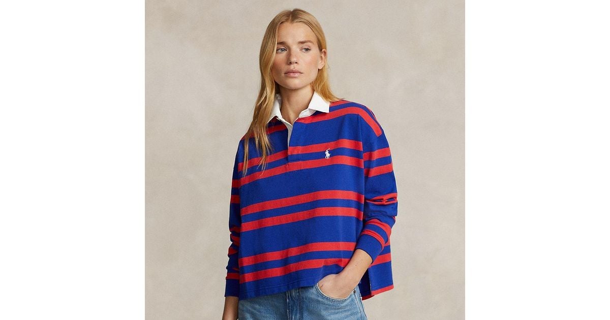 Ralph Lauren Striped Cropped Jersey Rugby Shirt in Blue | Lyst UK