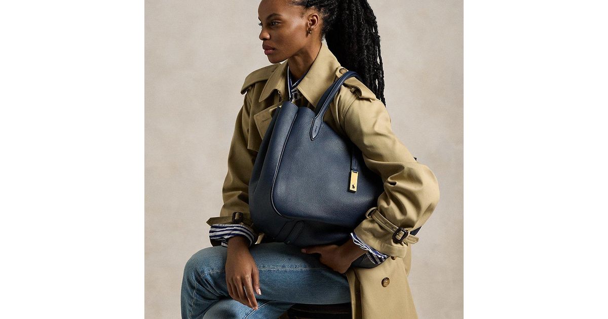 Polo Ralph Lauren Polo Id Leather Large Tote in Gray | Lyst
