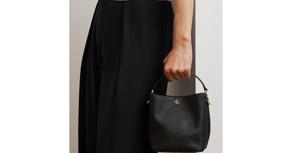 Ralph Lauren Crosshatch Small Reese Bucket Bag in Black | Lyst