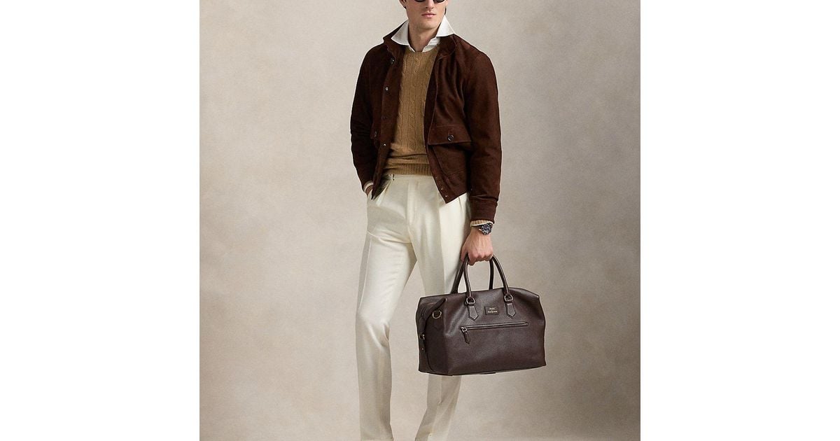 Ralph Lauren Pebbled Leather Duffel in Brown for Men | Lyst