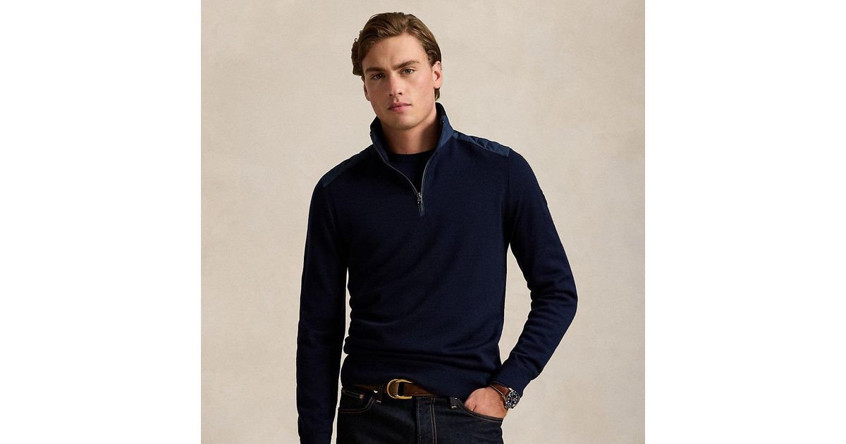 Ralph Lauren Hybrid Quarter-zip Mockneck Sweater in Blue for Men | Lyst