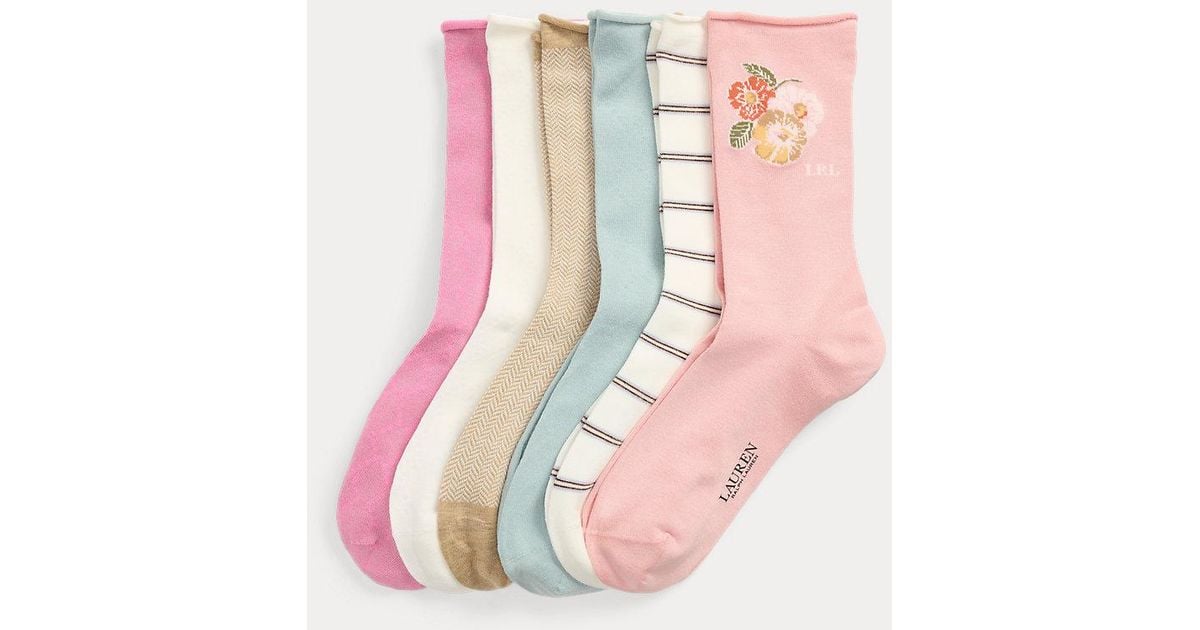 Ralph Lauren Ralph Lauren Patterned Stretch Roll-Top Sock 6-Pack in ...