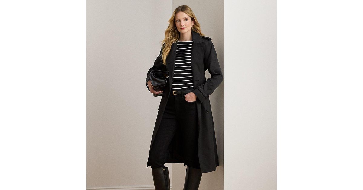 Ralph Lauren Double-Breasted Belted Trench Coat in Black | Lyst UK