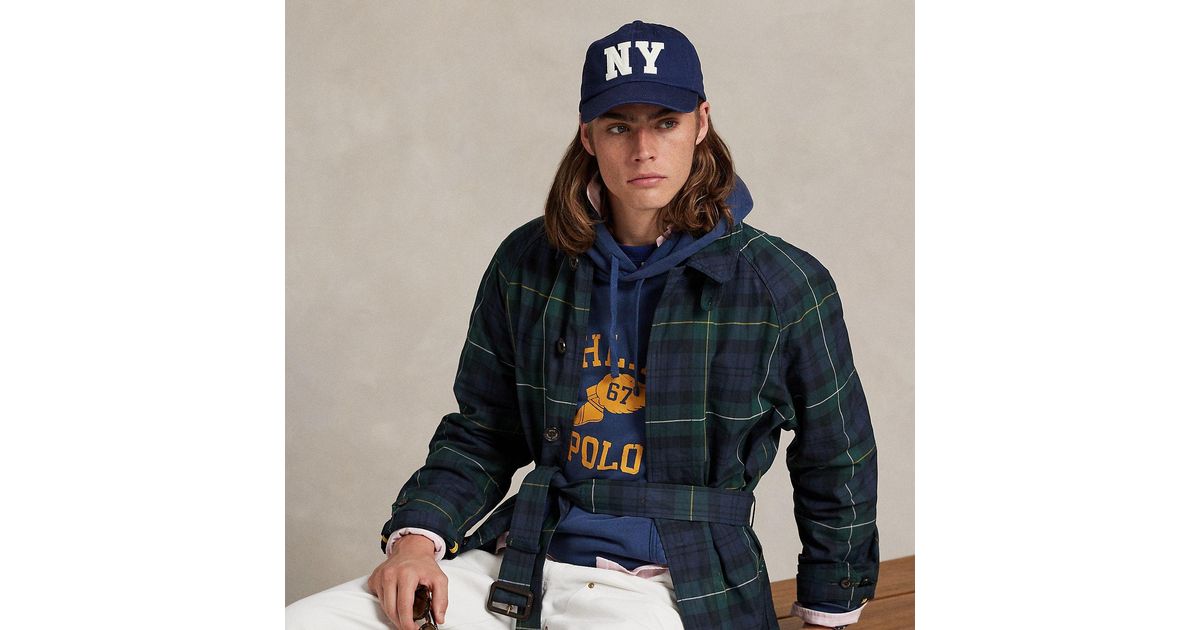 Polo Ralph Lauren Plaid Waxed Twill Balmacaan Coat in Blue for Men | Lyst