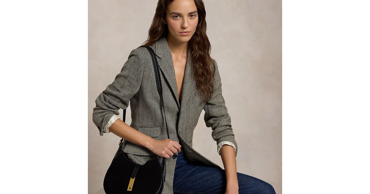 Ralph Lauren Polo Id Suede-Leather Small Shoulder Bag in Gray | Lyst