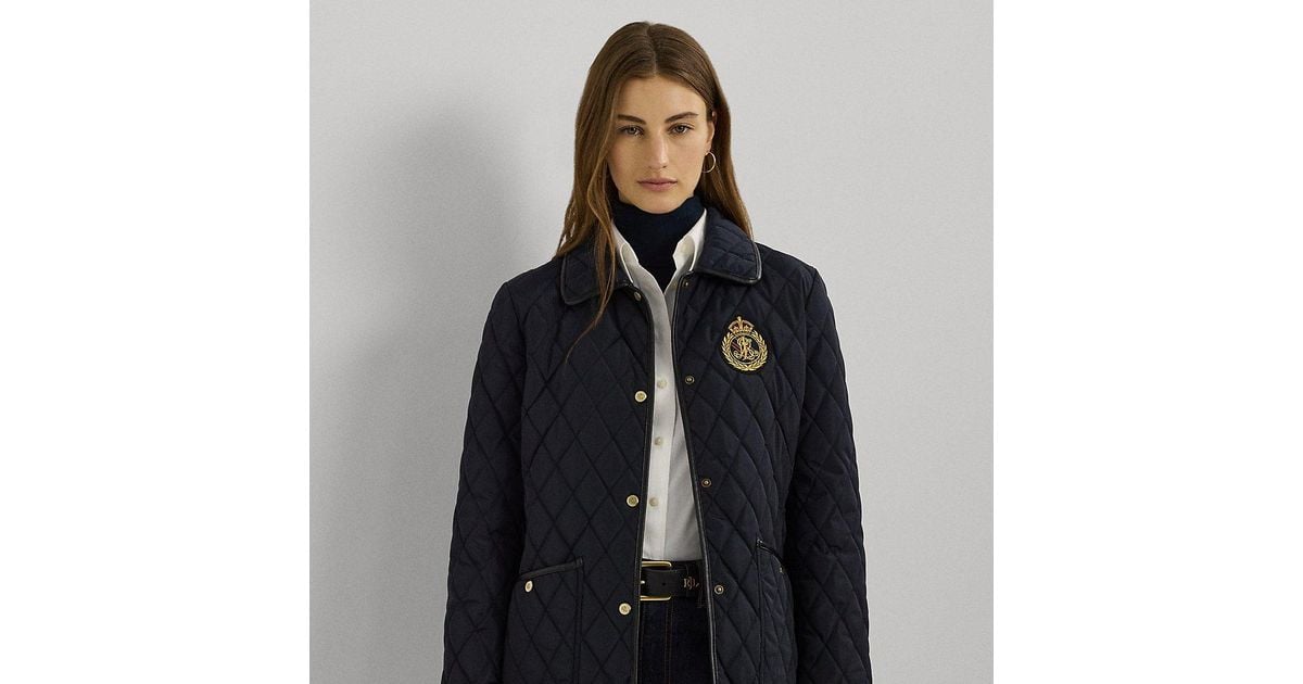 Ralph Lauren Ralph Lauren Faux-Leather-Trim Crest-Patch Jacket in Black ...