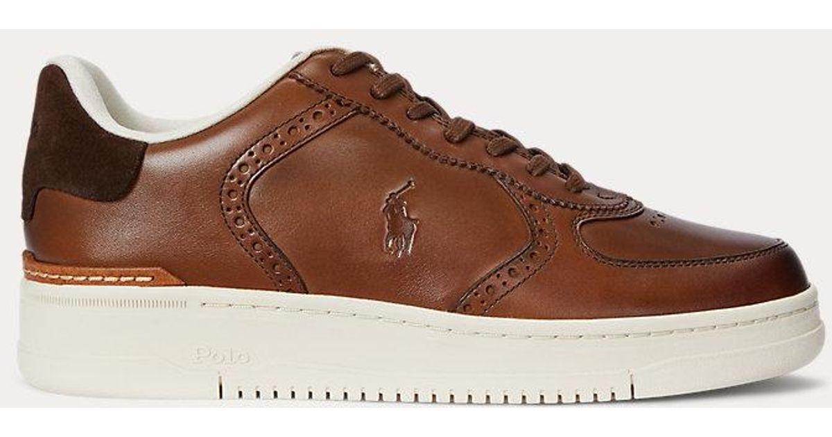 Ralph Lauren Masters Court Burnished Leather Sneaker in Brown for Men ...
