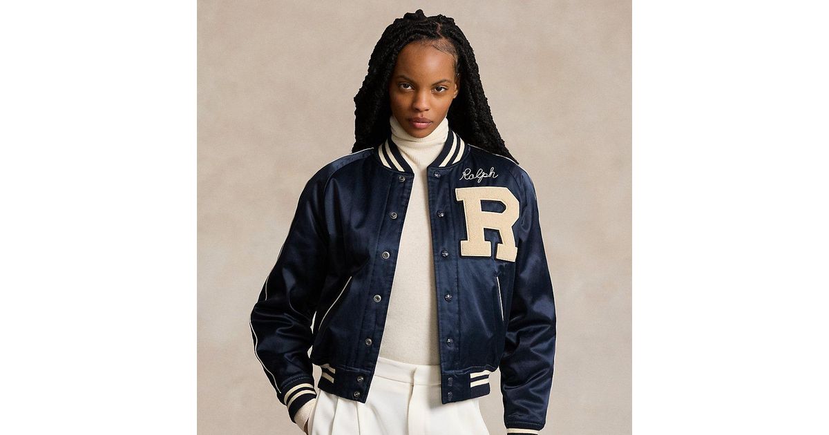 Polo Ralph Lauren Logo Satin Bomber Jacket in Blue | Lyst UK