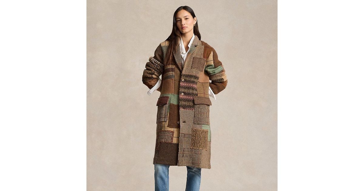 Ralph Lauren Patchwork Wool-blend Coat in Brown | Lyst