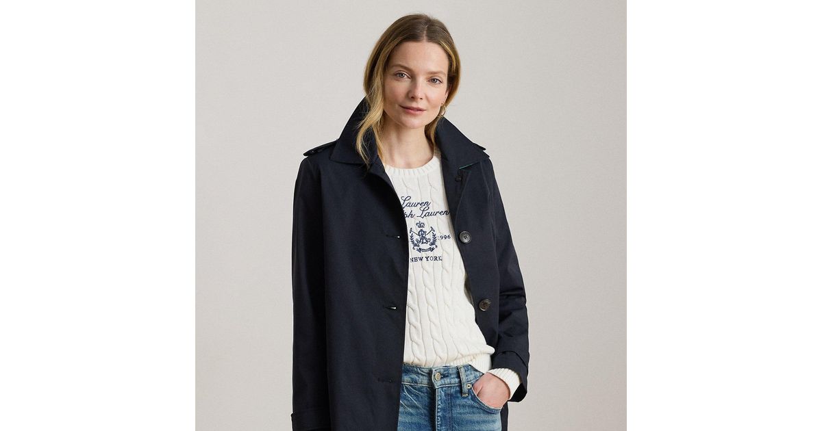 Ralph Lauren Embroidered-Crest Twill Trench Coat in Blue | Lyst UK