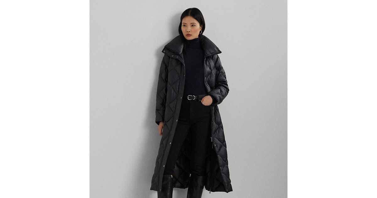 Ralph Lauren Diamond-Quilted Down Funnelneck Maxicoat in Black | Lyst