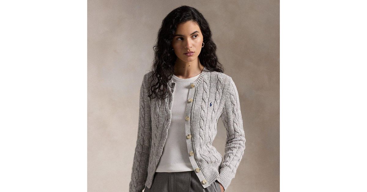 Polo Ralph Lauren Cable-knit Ragg Cotton Cardigan in Gray | Lyst