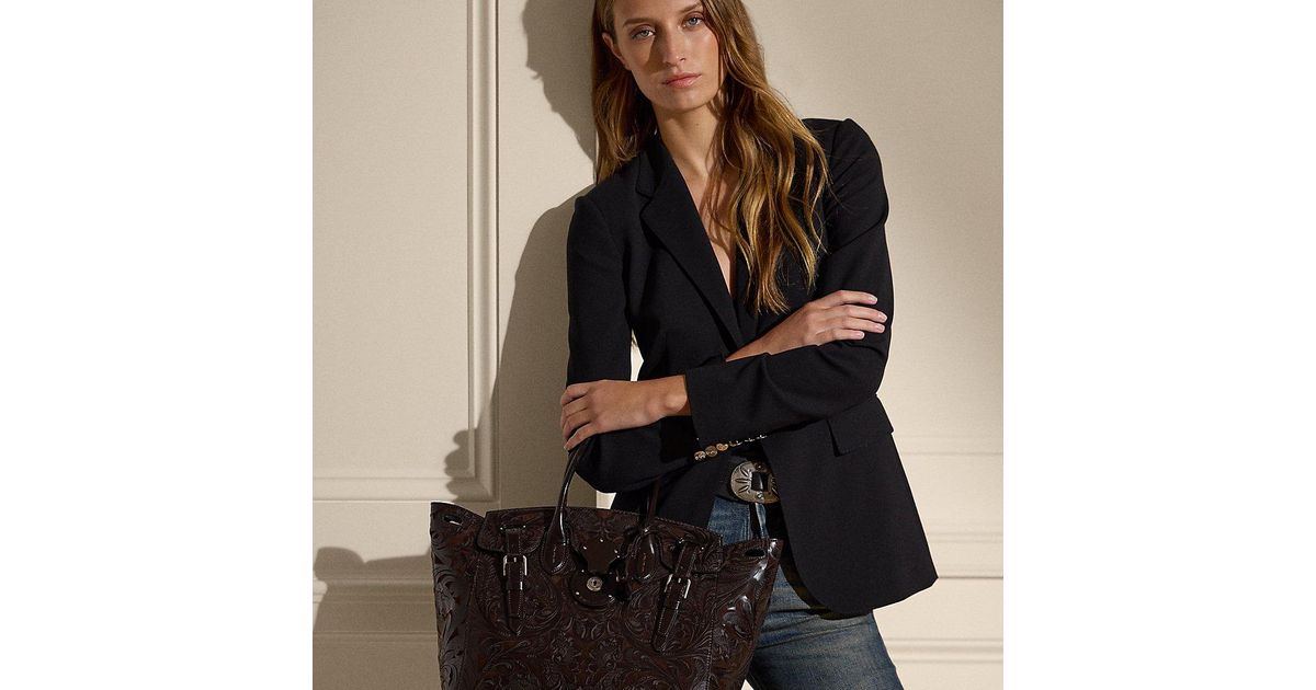 Ralph Lauren Soft Ricky 33 Tooled Calfskin Bag in Black | Lyst
