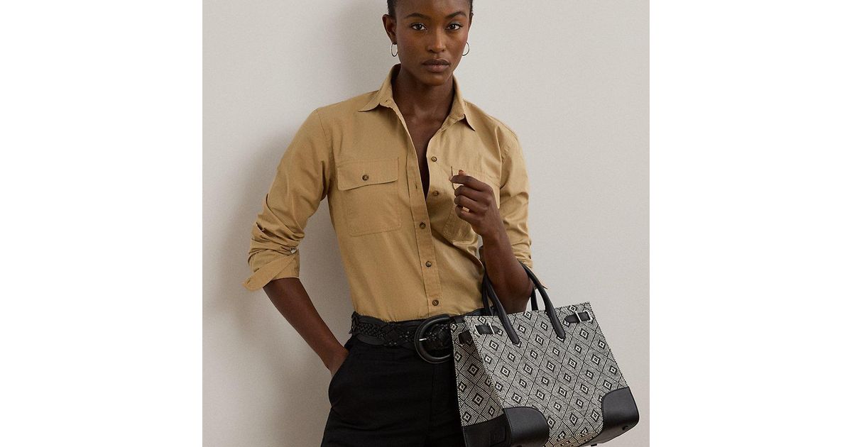 Ralph Lauren Ralph Lauren Woven Straw Medium Devyn Tote Bag in Brown | Lyst