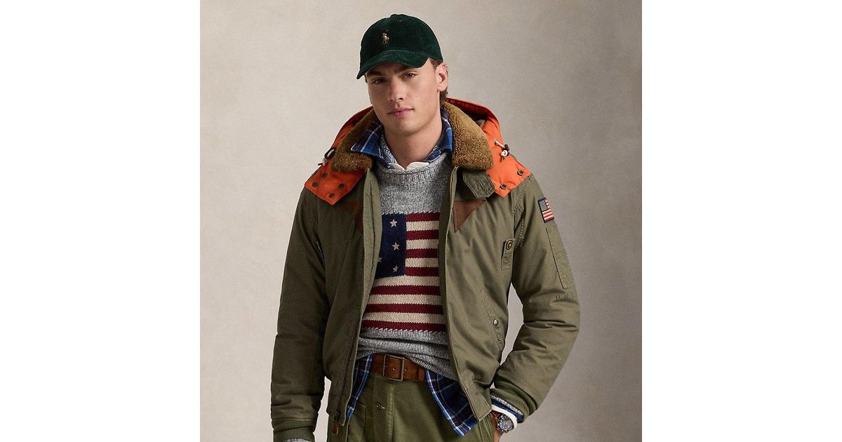 Ralph Lauren Shearling-Collar Down Bomber Jacket in Green for Men | Lyst