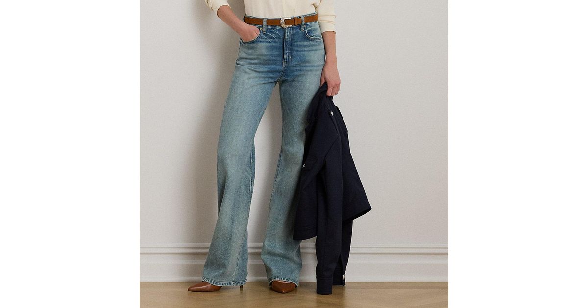 Ralph Lauren High-Rise Straight Wide-Leg Jean in Blue | Lyst UK