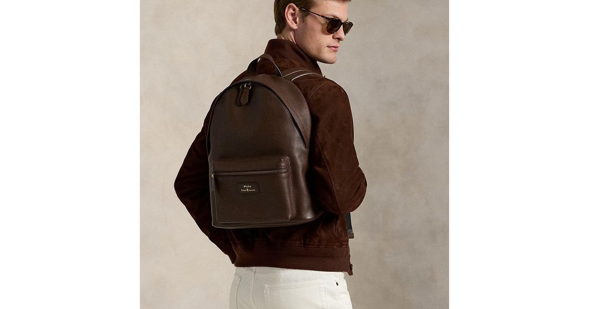 Polo Ralph Lauren Pebbled Leather Backpack in Brown for Men | Lyst
