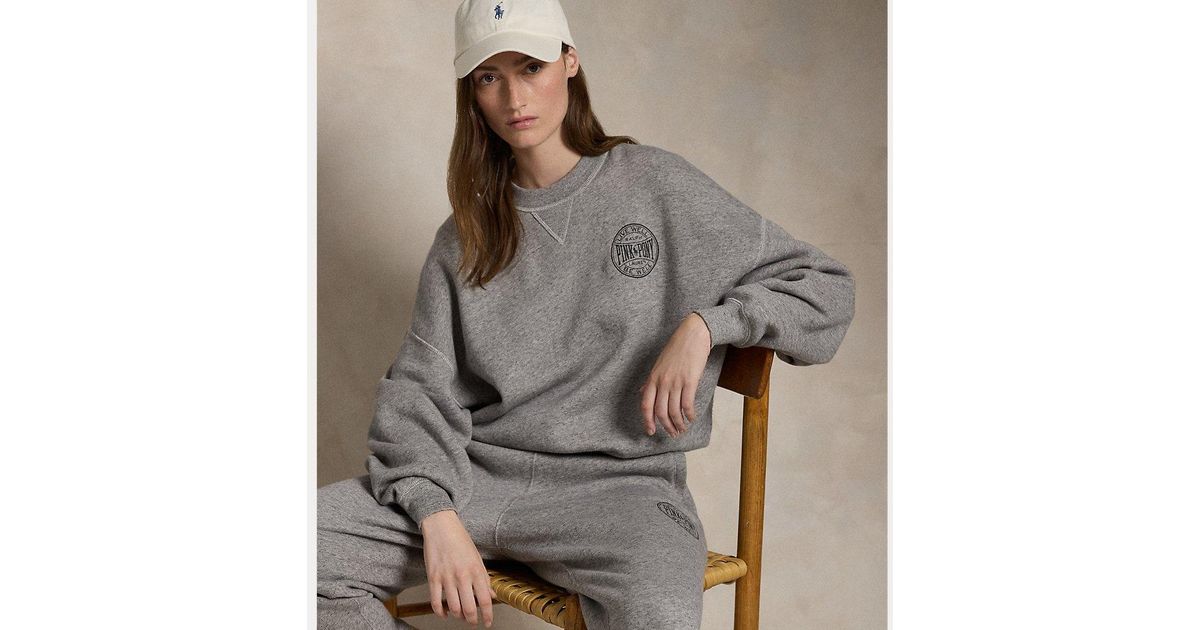 Polo Ralph Lauren Pink Pony Logo Fleece Crewneck in Gray | Lyst